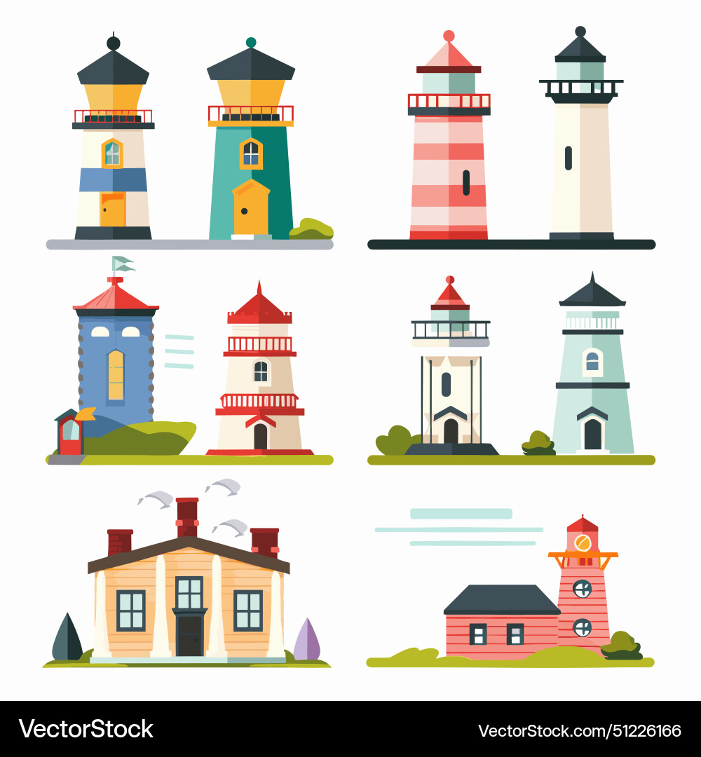 Collection colorful lighthouse set Royalty Free Vector Image