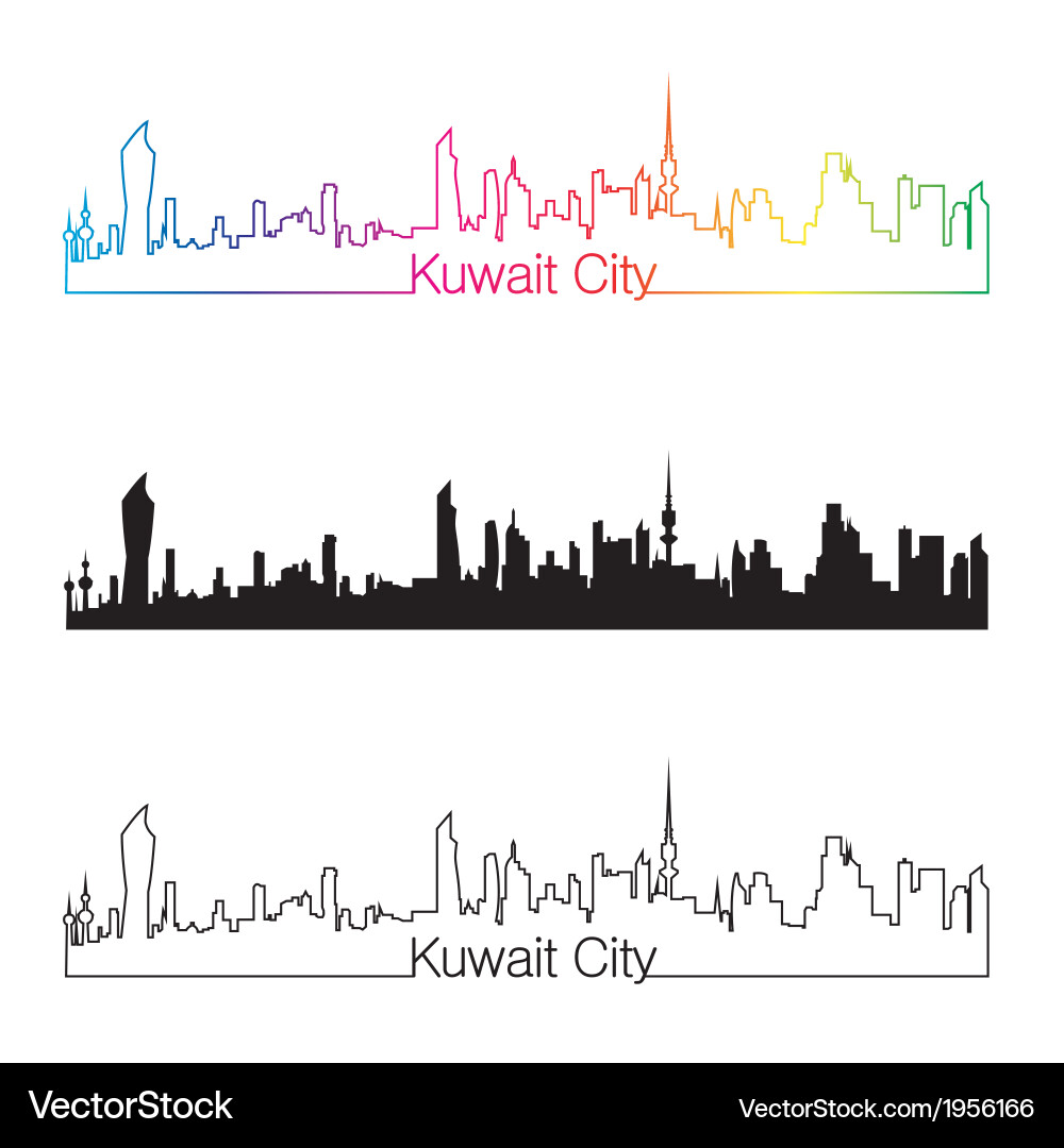 Kuwait city skyline linear style with rainbow Vector Image
