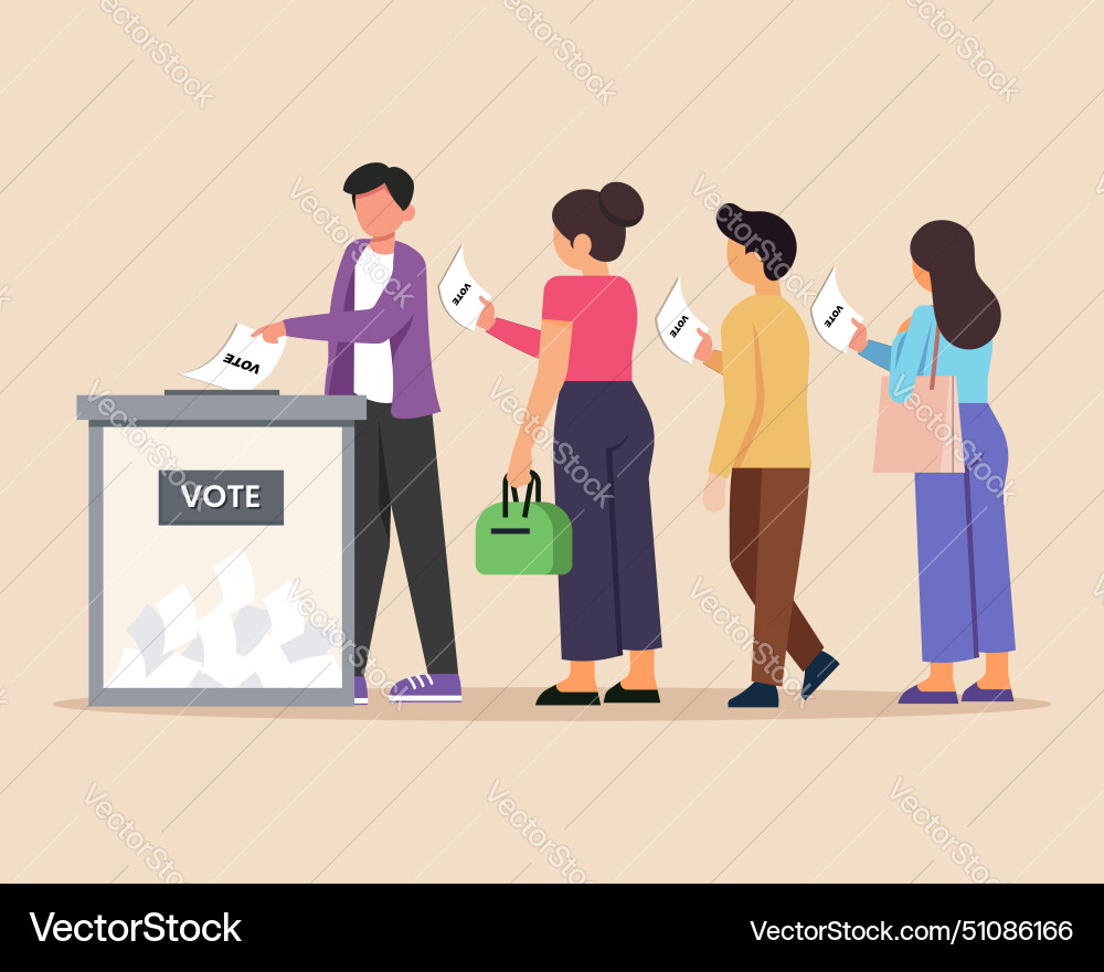 Putting paper ballot in vote box Royalty Free Vector Image