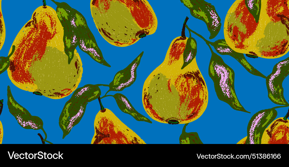 Textured pears fruit pattern cartoon style hand Vector Image