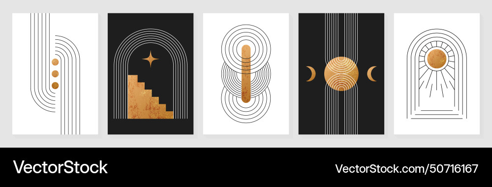 Boho zen arch posters with abstract linear Vector Image