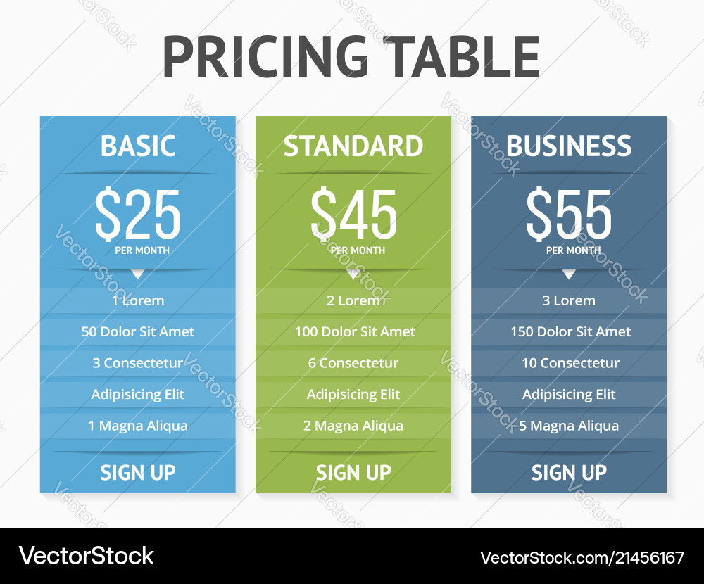 Pricing table Royalty Free Vector Image - VectorStock