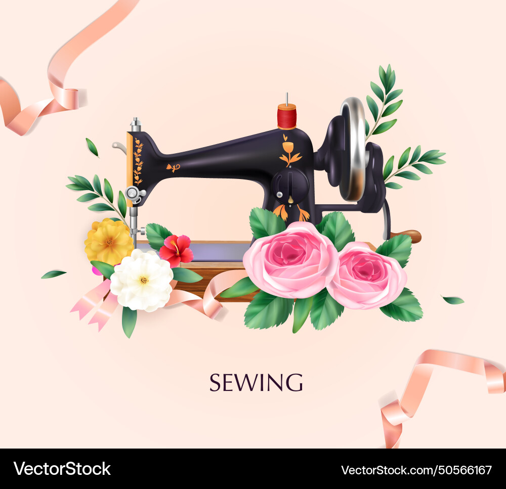 Sewing machine and tailoring background Royalty Free Vector