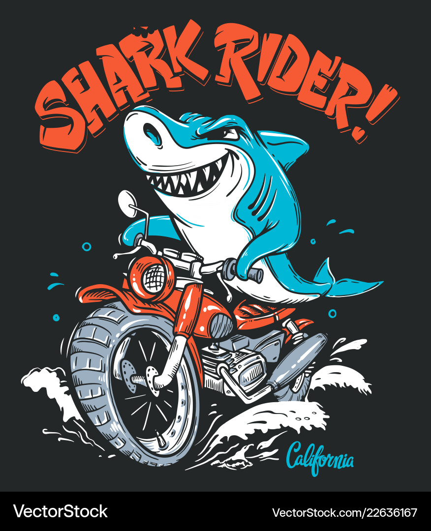 Shark rider on motorcycle t-shirt design Vector Image