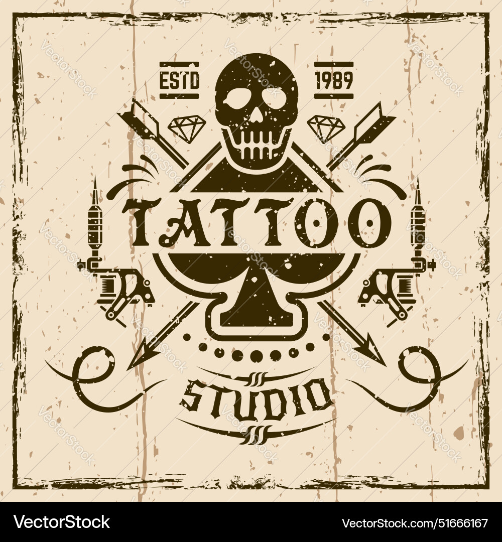 Tattoo studio emblem in vintage style on Vector Image