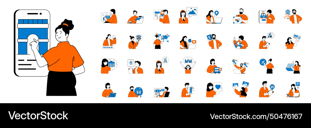 Travel concept with character situations mega set Vector Image