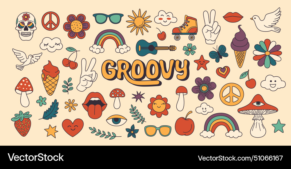 Vintage groovy icons and design elements Vector Image