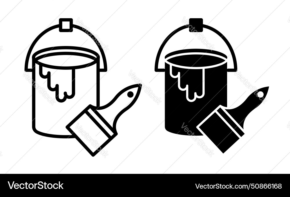 Paint bucket and brush icon set can Royalty Free Vector