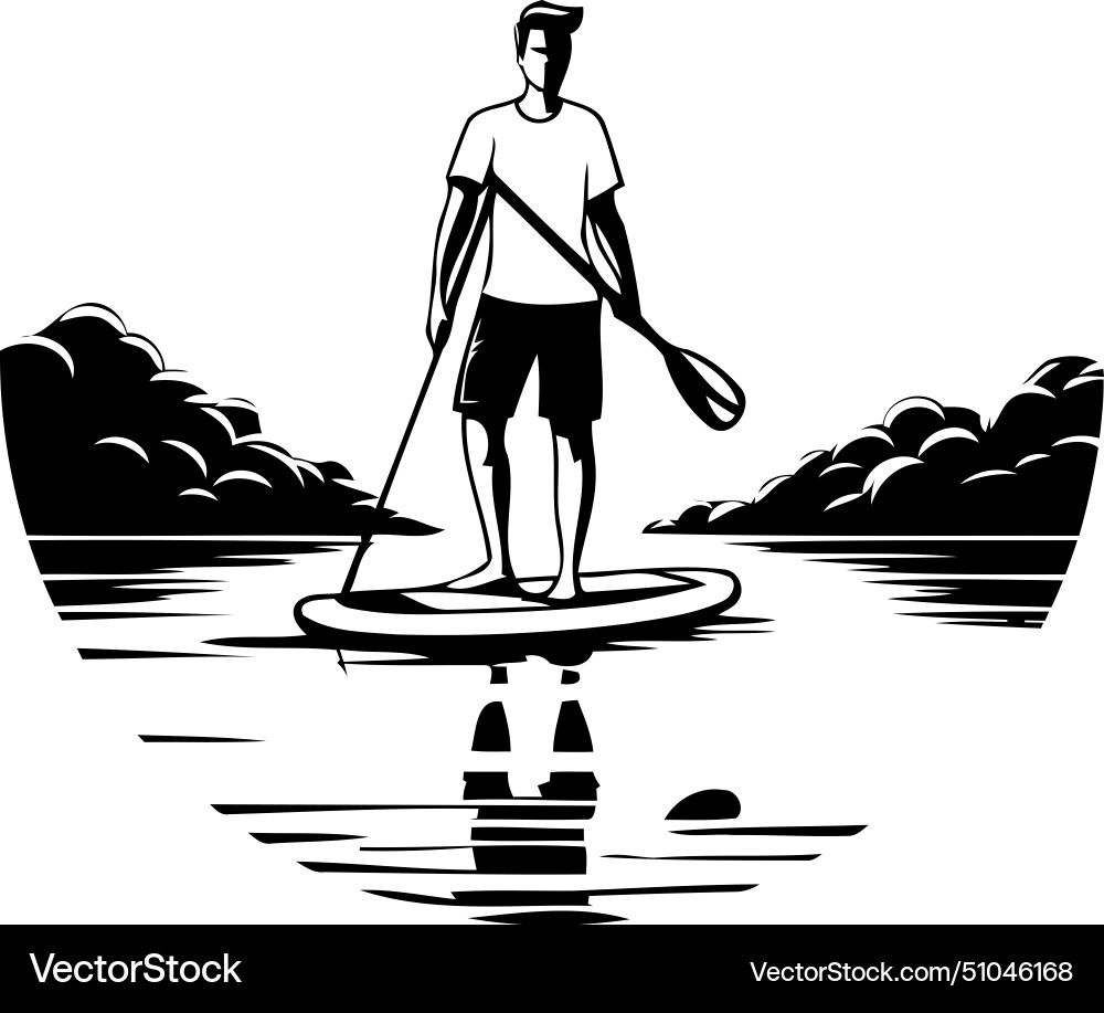 Young man on stand up paddleboard flat design Vector Image