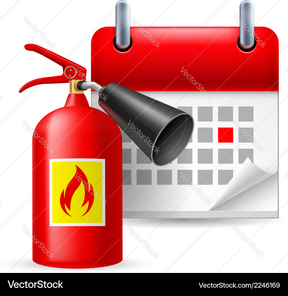 Fire extinguisher and calendar Royalty Free Vector Image