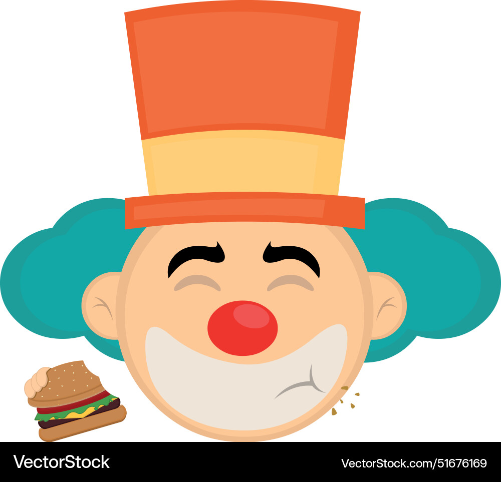 Head clown eating hamburger Royalty Free Vector Image