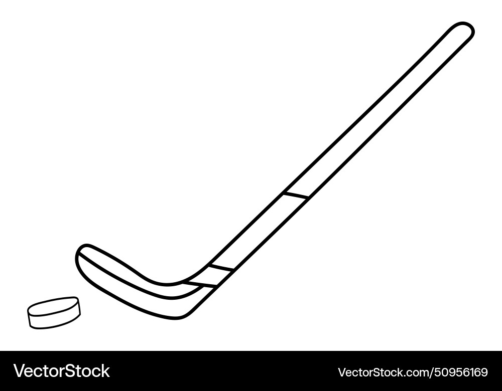 Hockey stick and a puck outline Royalty Free Vector Image
