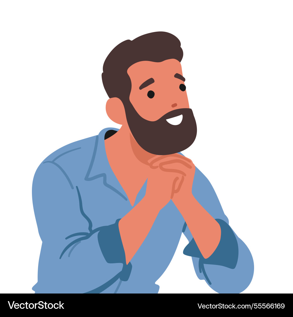 Pensive smiling man cartoon character thinking Vector Image