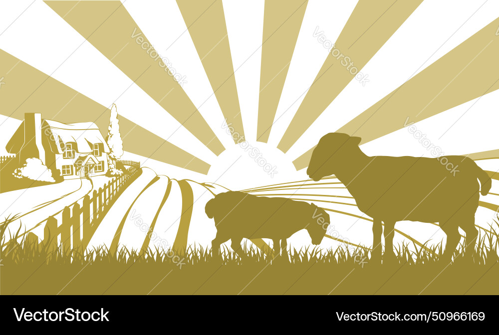 Sheep farm scene Royalty Free Vector Image - VectorStock