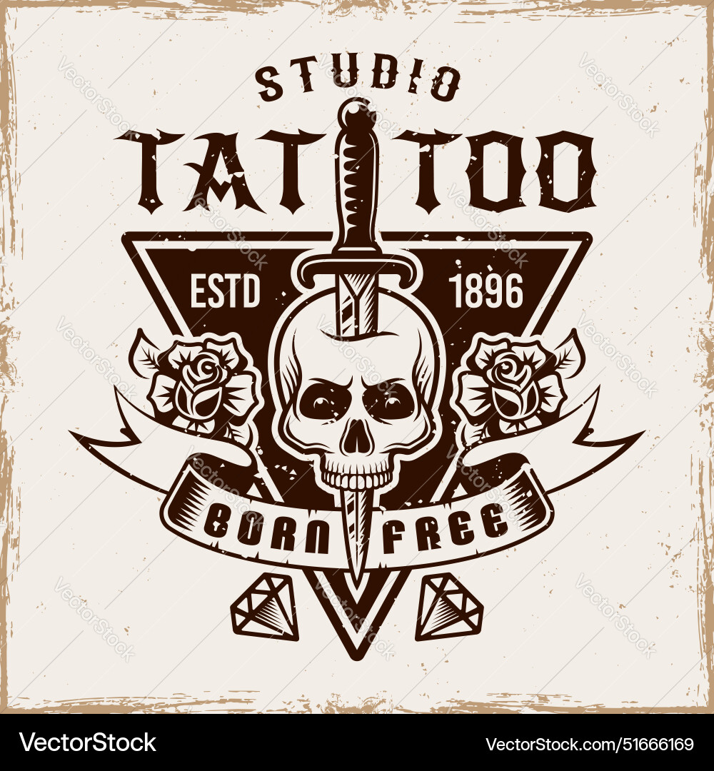 Tattoo studio emblem in vintage style Royalty Free Vector