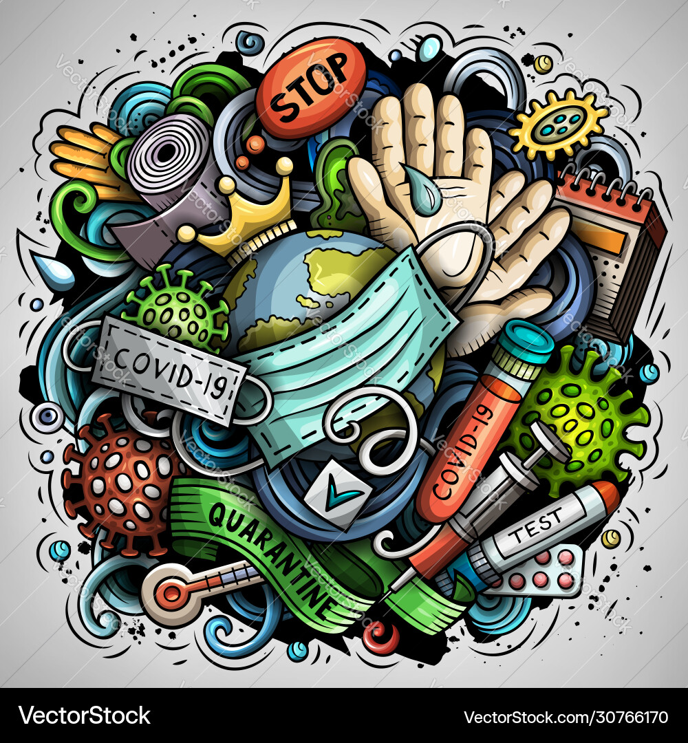 Cartoon doodles quarantine Royalty Free Vector Image