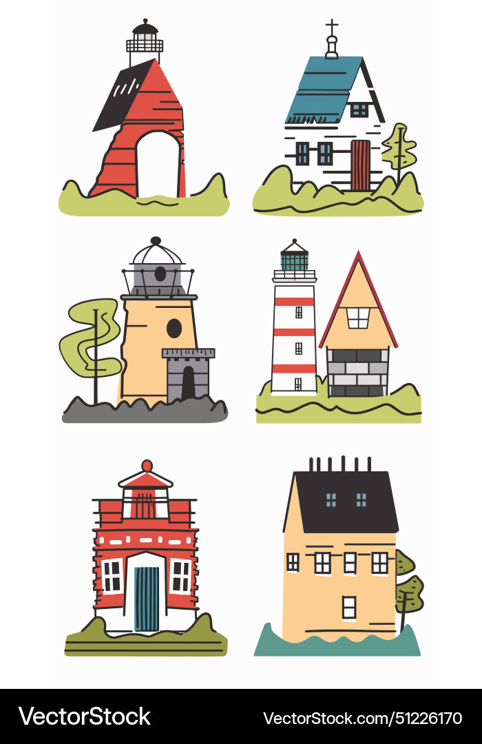 Colorful set various houses includes Royalty Free Vector