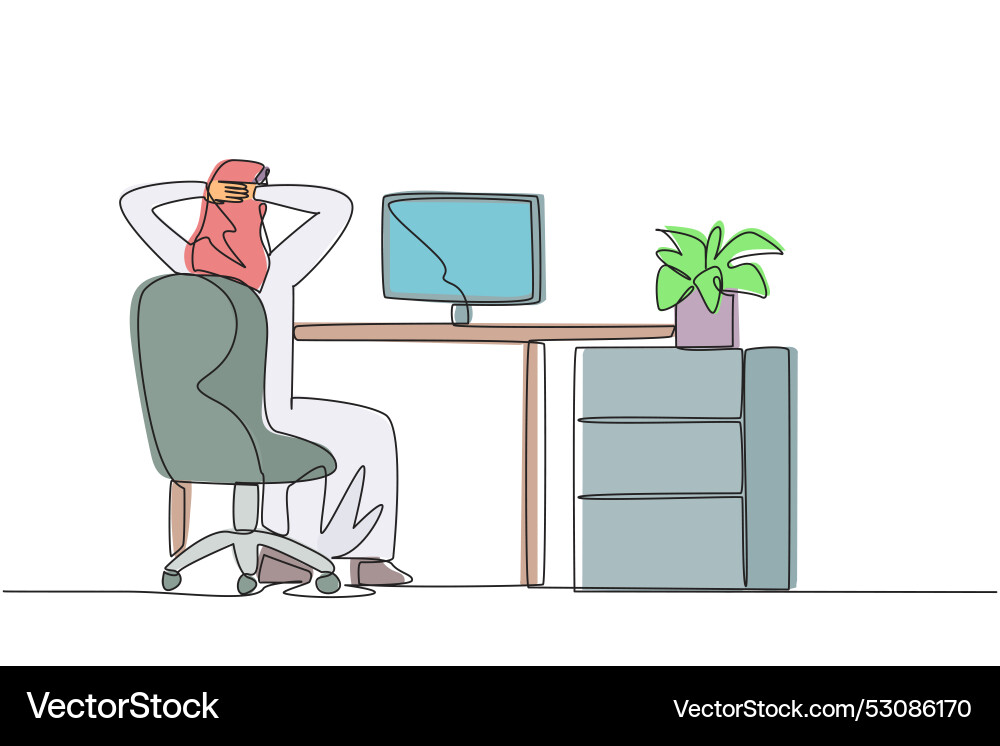 Continuous one line drawing arab man sitting Vector Image