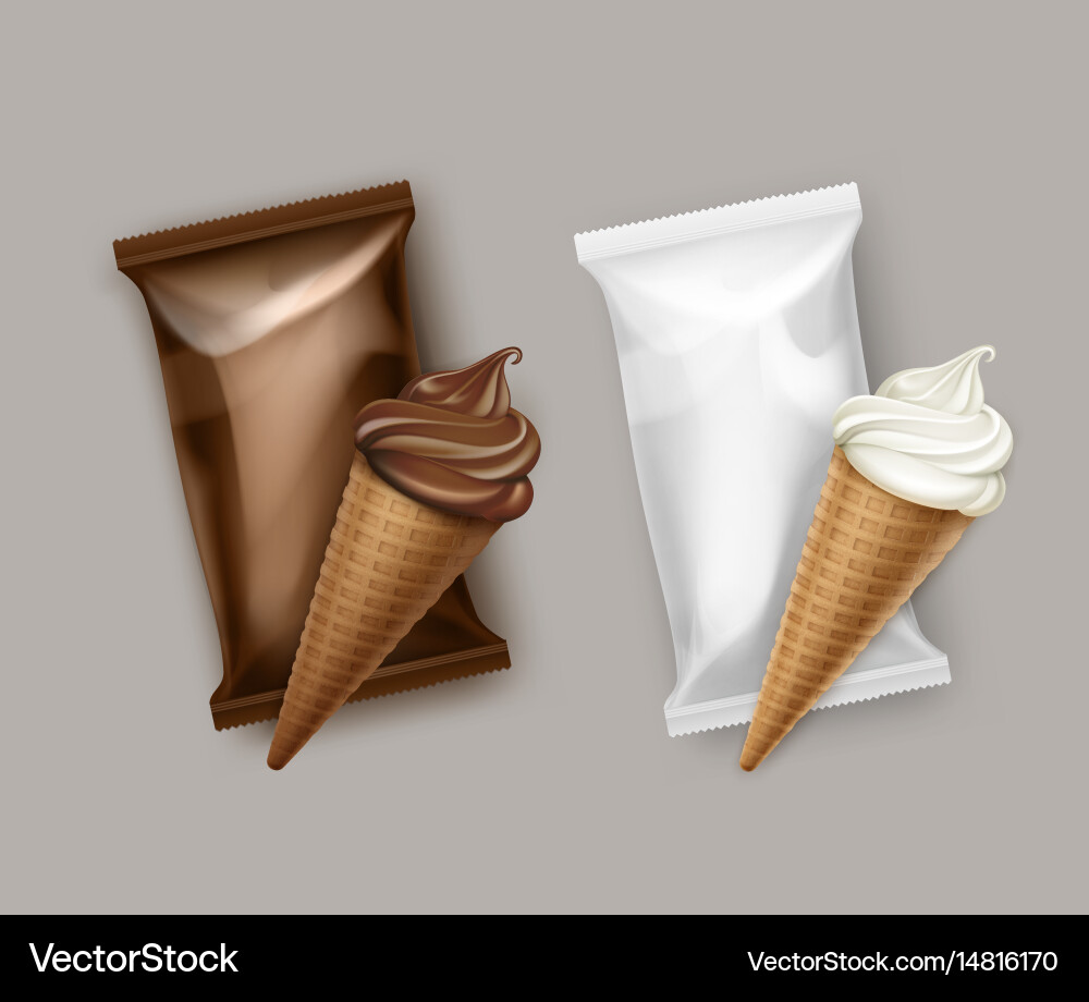 White chocolate ice cream waffle cone wrapper Vector Image