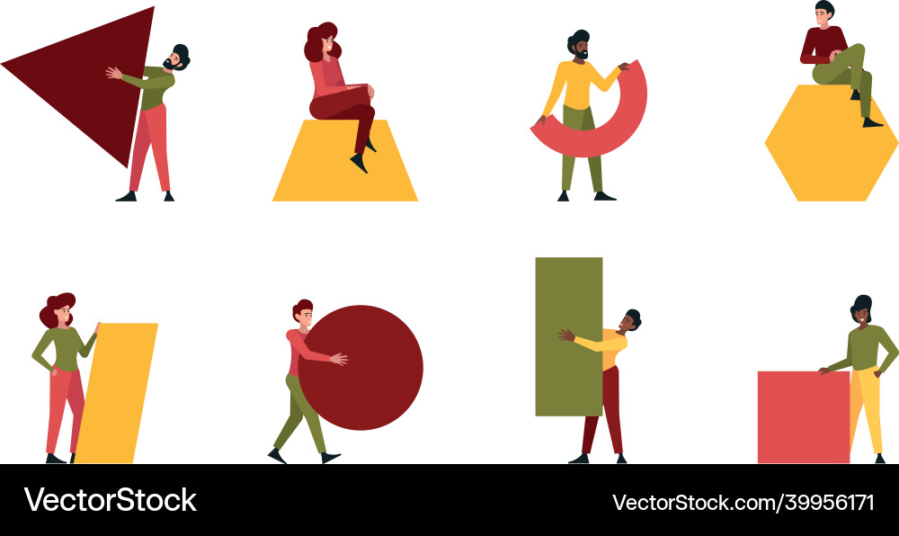 Abstract People Holding Geometric Shapes Vector Image