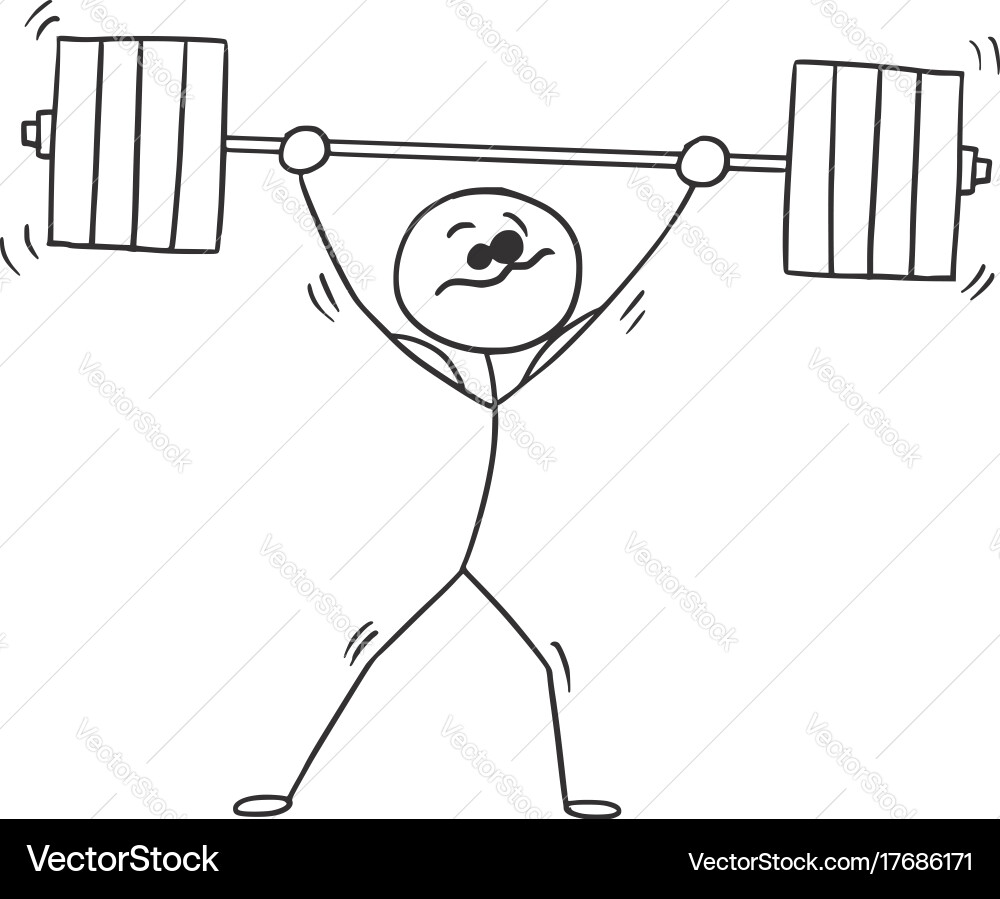 Cartoon Stickman Lifting Barbell Royalty Free Vector Image