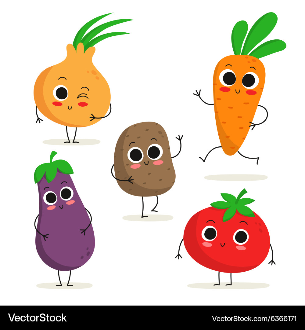 Set of 5 cute cartoon vegetable characters Vector Image