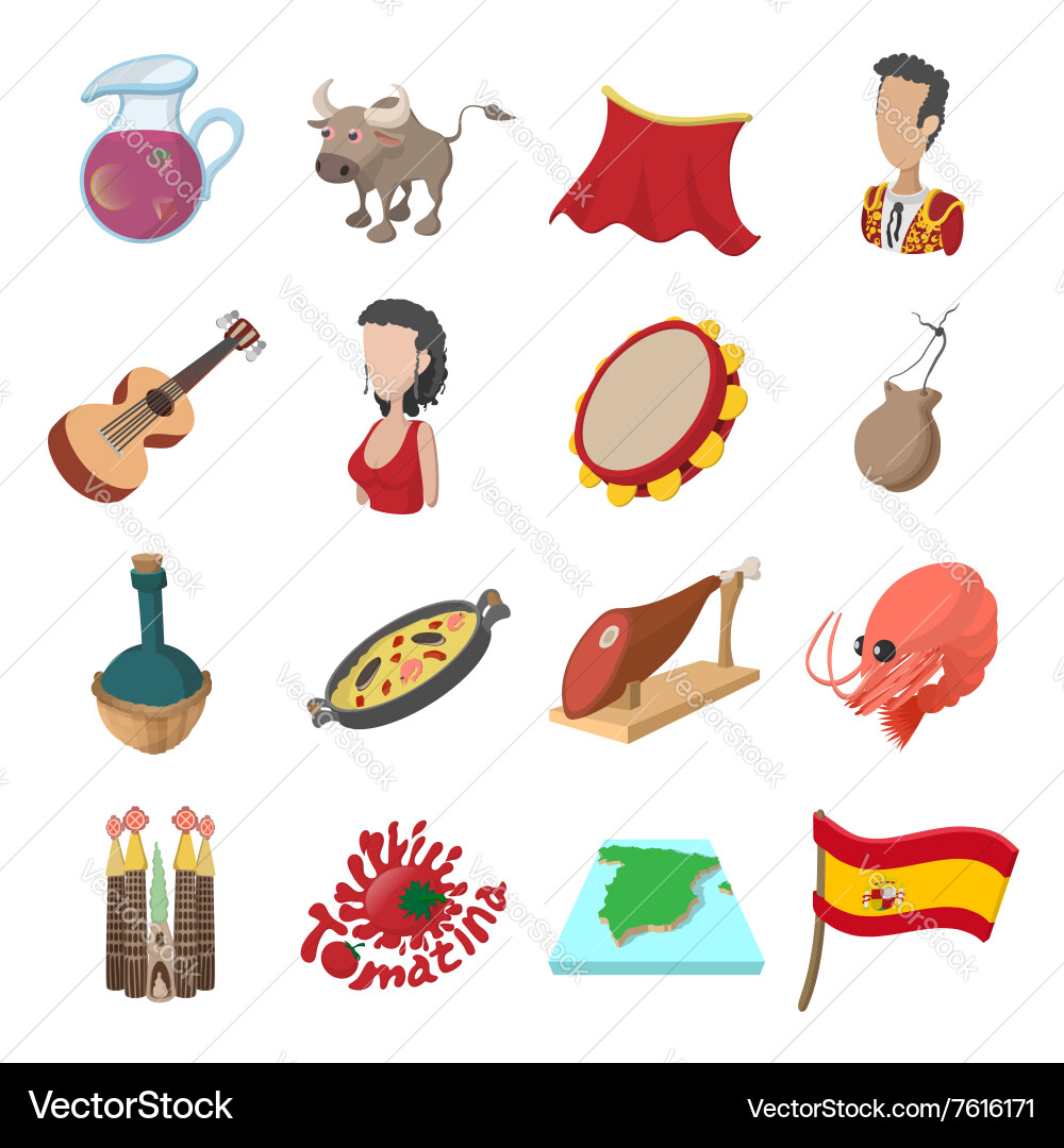 Spain icons cartoon Royalty Free Vector Image - VectorStock