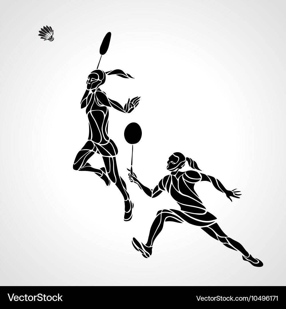 Womens doubles badminton players color Royalty Free Vector