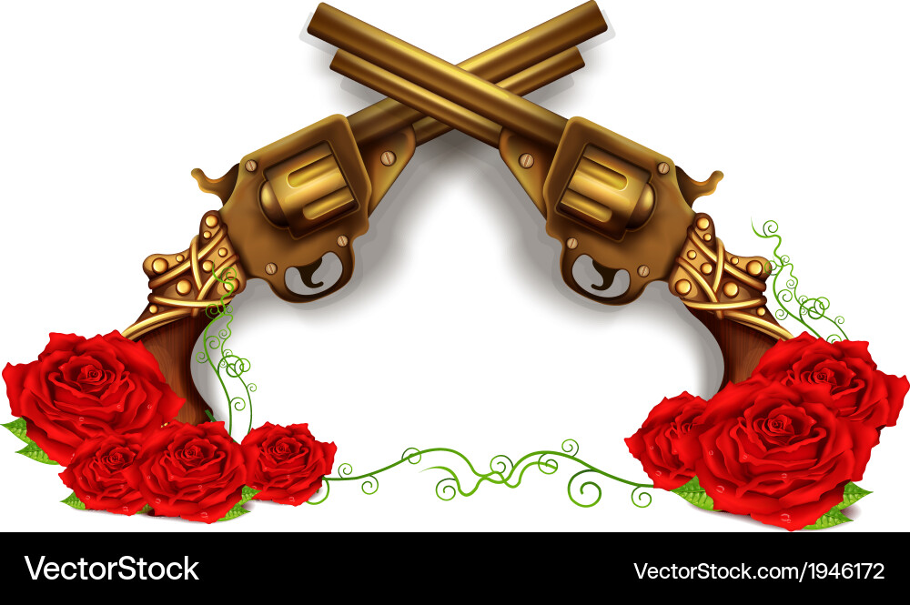 Crossed guns with roses Royalty Free Vector Image