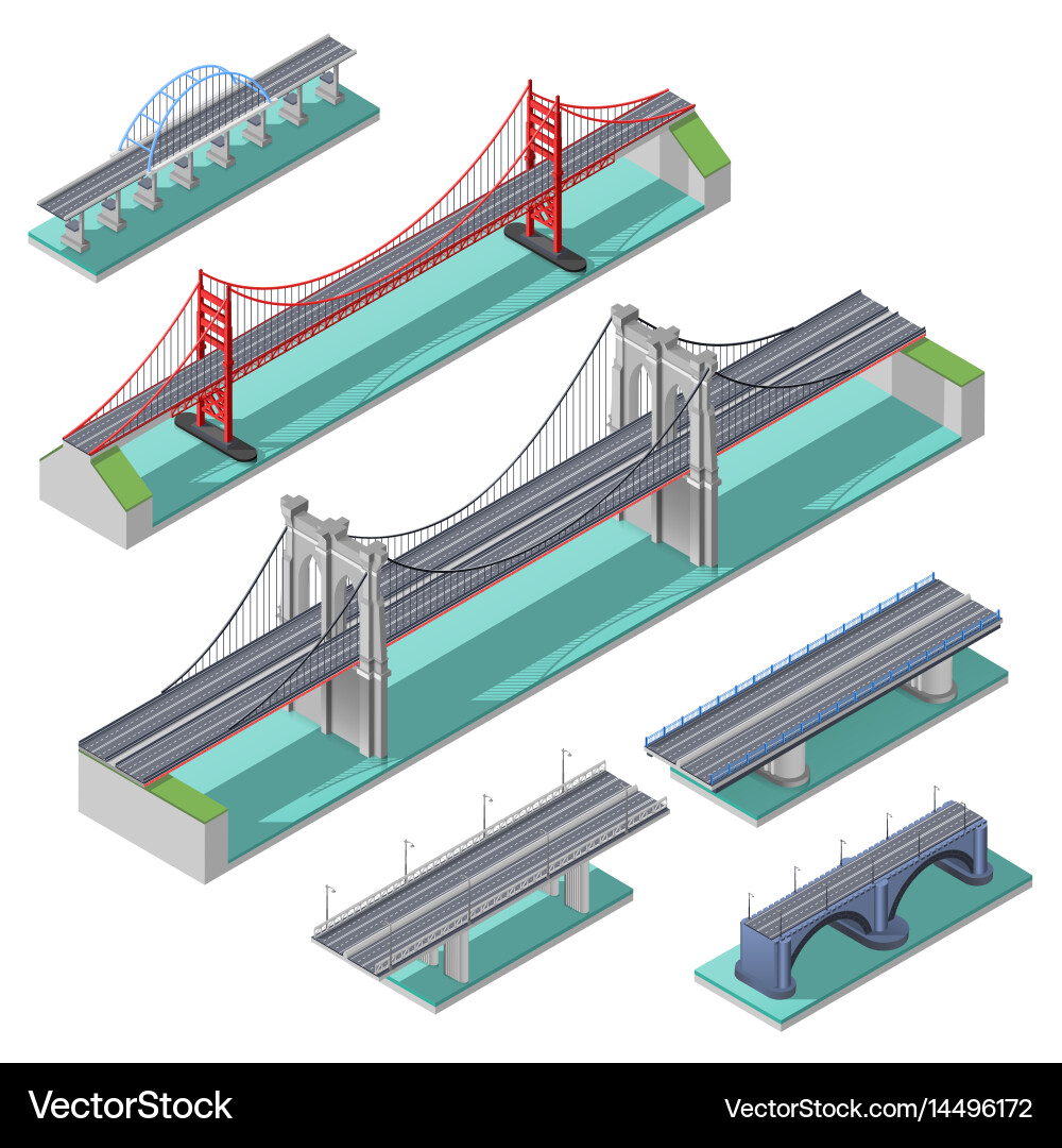 Isometric Bridges Collection Royalty Free Vector Image