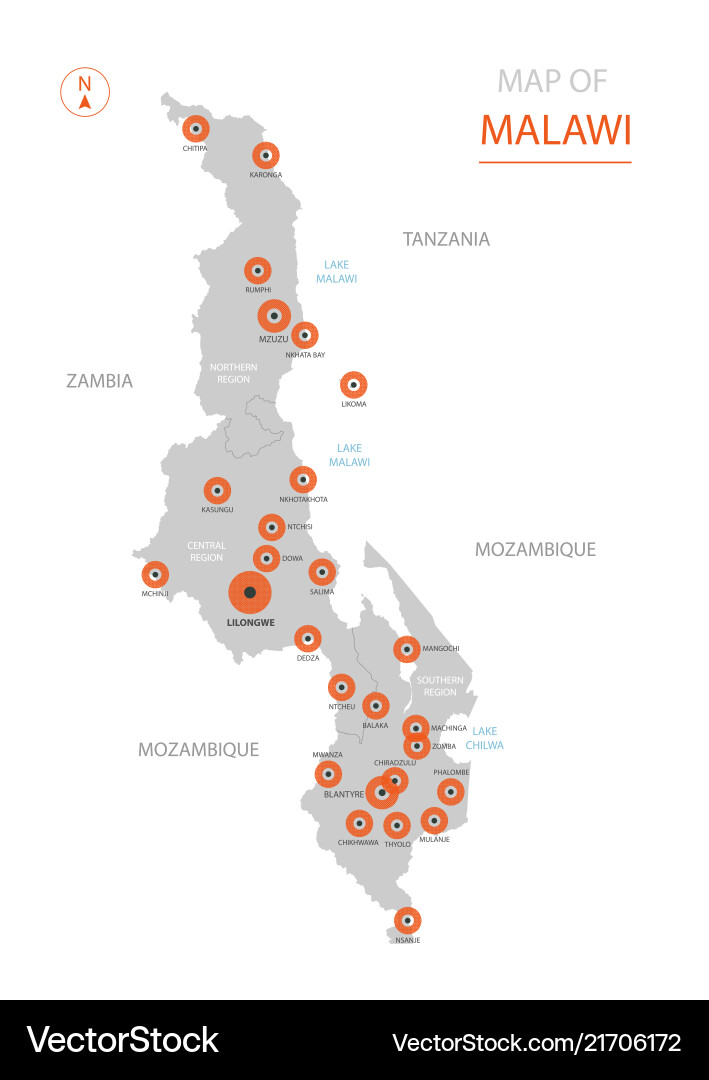 Malawi map with administrative divisions Vector Image