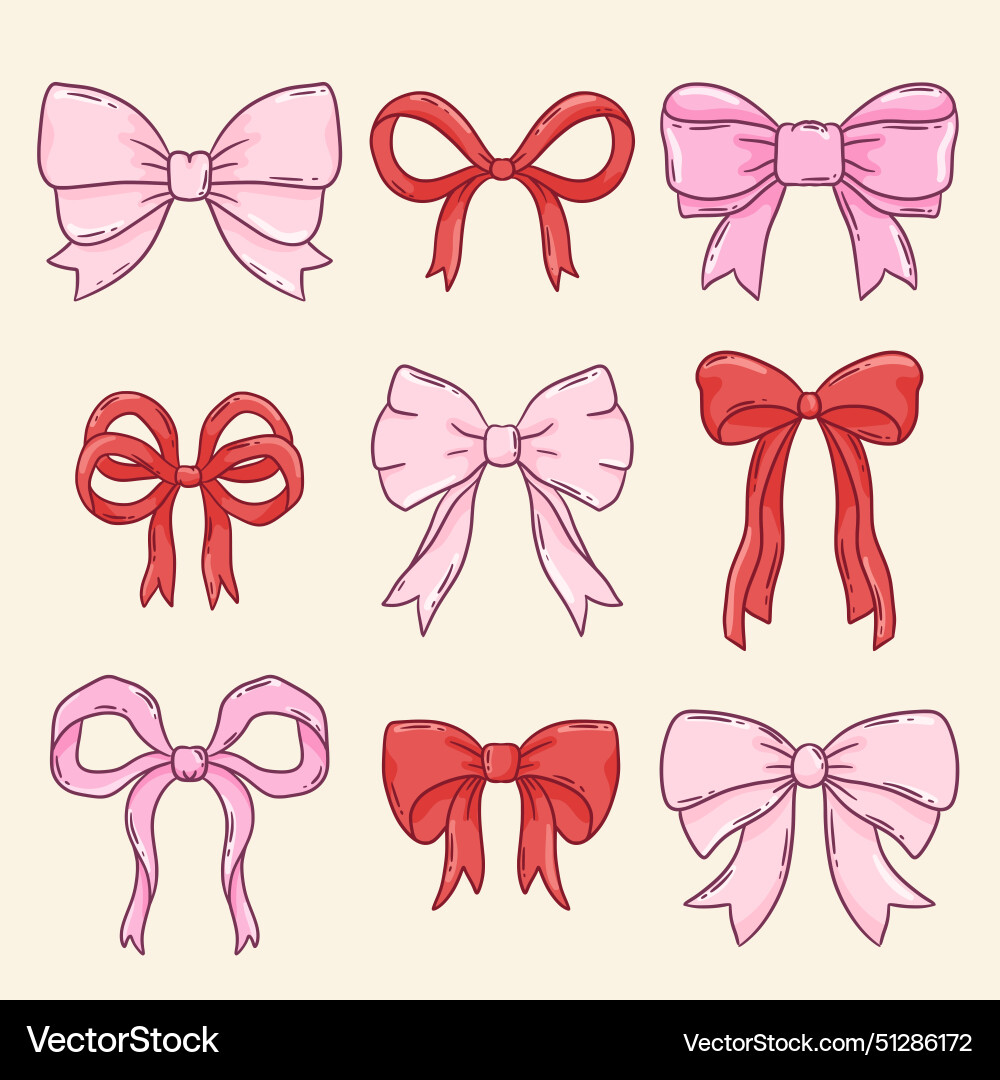 Pink bow element collection romantic feminine Vector Image