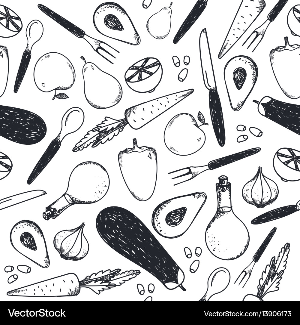 Black and white seamless food pattern Royalty Free Vector