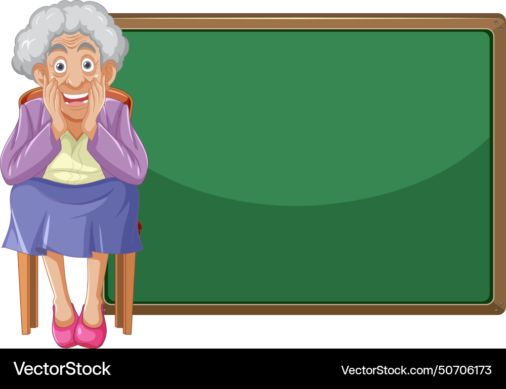Cheerful elderly woman sitting in front Royalty Free Vector