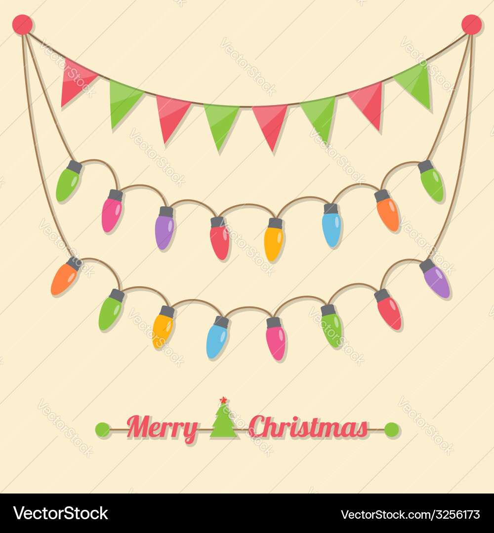 Colorful Christmas Light Bulbs & Flags Vector Image