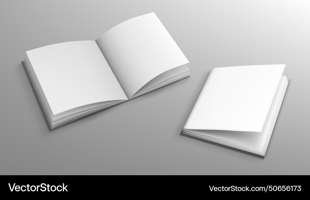 Open and close blank square brochure on gray Vector Image