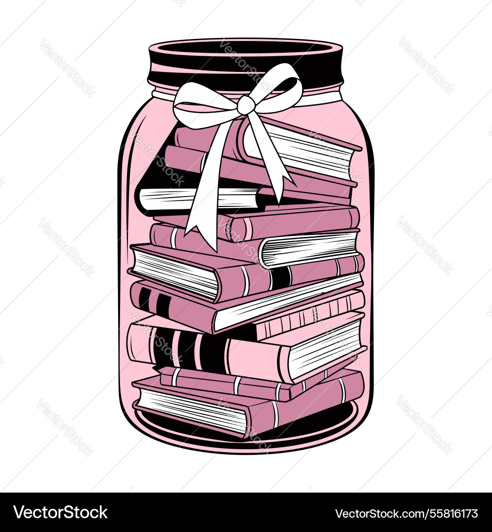Stack of books inside a jar with ribbon Royalty Free Vector