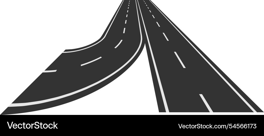 Two diverging roads stretch into the distance Vector Image