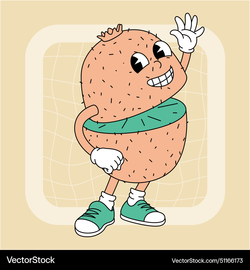 Vintage groovy kiwi character Royalty Free Vector Image