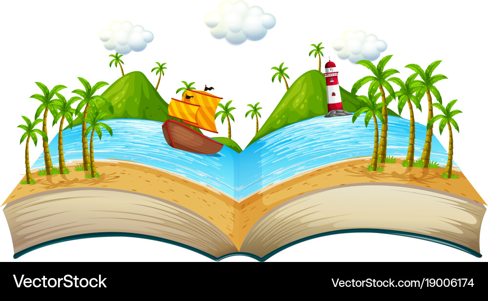 Book with ocean scene Royalty Free Vector Image