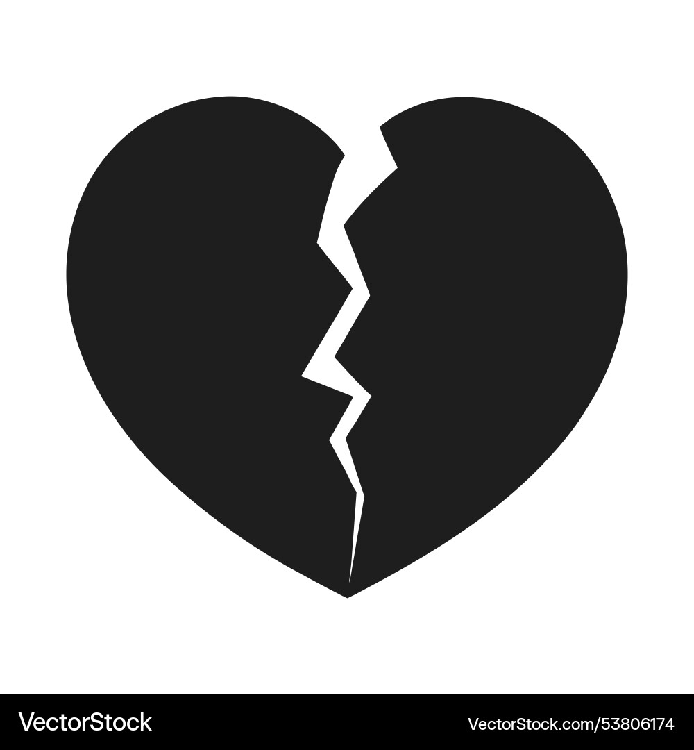 Broken Heart Silhouette - Black & White Vector Image