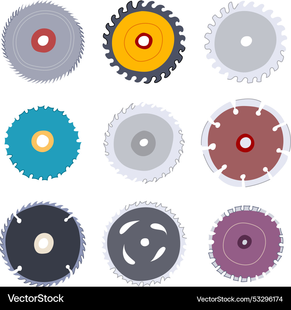 Circular saw blade set cartoon Royalty Free Vector Image