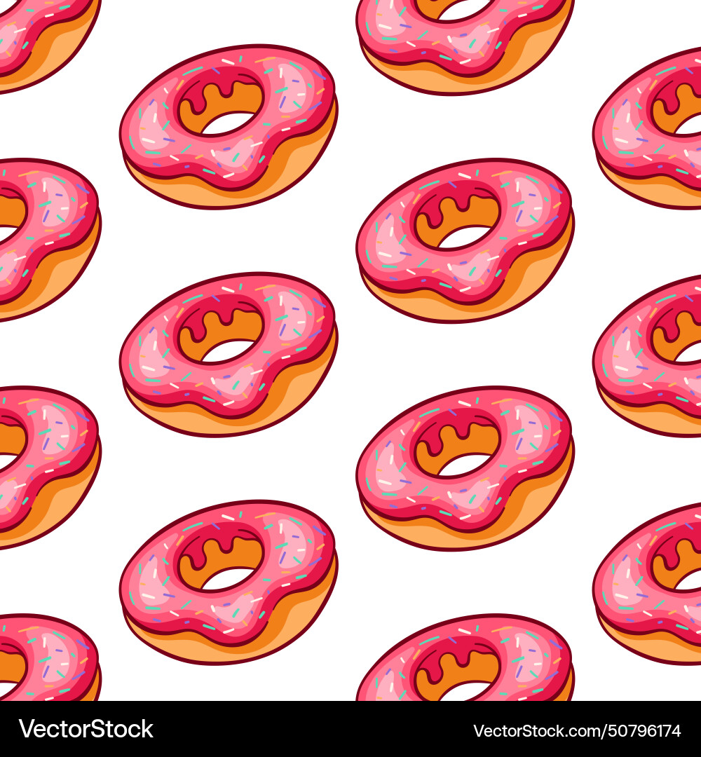Donut seamless pattern with pink icing in cartoon Vector Image