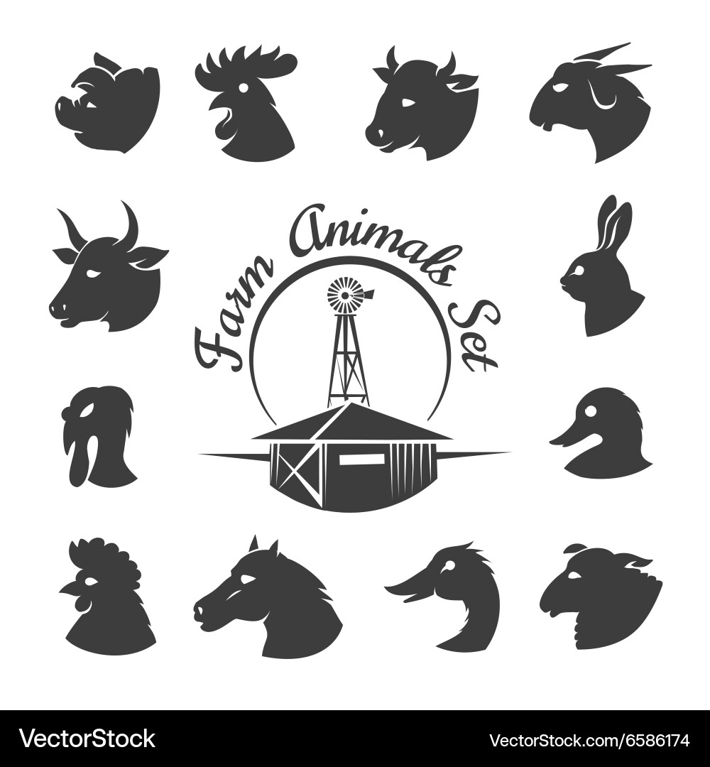 Farm Animal Head Icons Royalty Free Vector Image