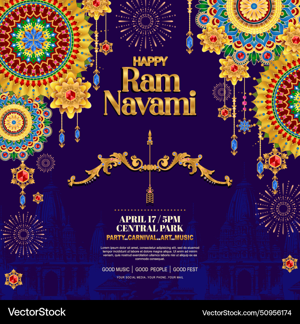 Happy ram navami poster with gradient color Vector Image