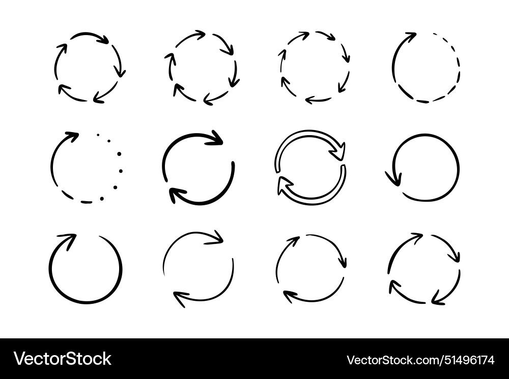 Round circle doodle arrows hand drawn arrow icons Vector Image