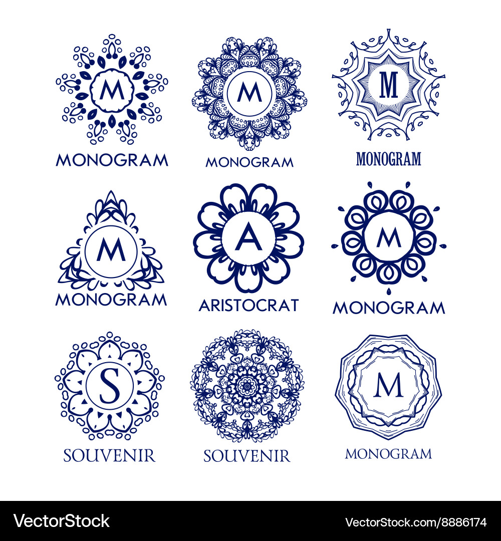 Set of luxury simple and elegant blue monogram Vector Image