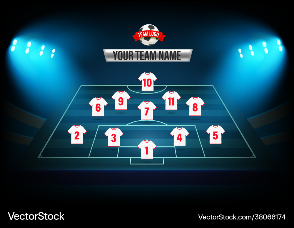 Soccer team formation template illuminated Vector Image