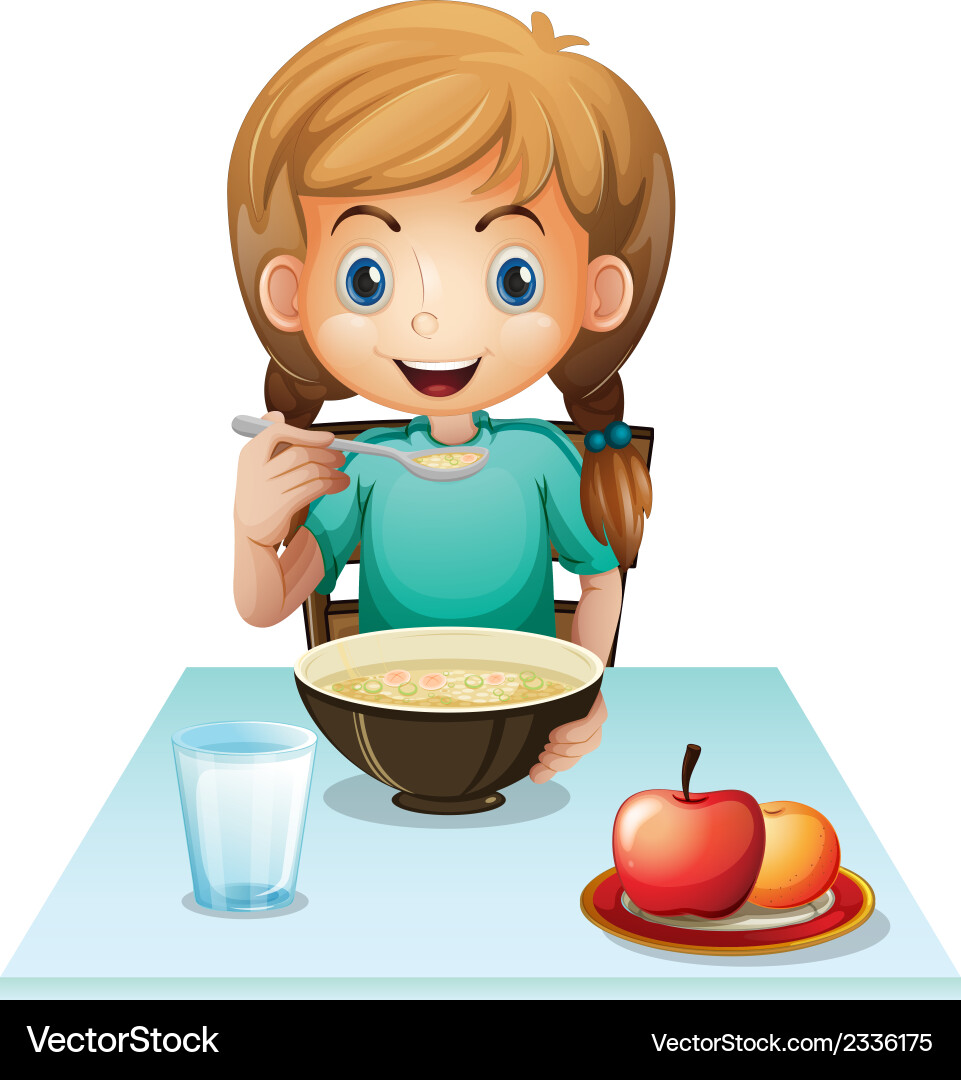 A girl eating her breakfast Royalty Free Vector Image