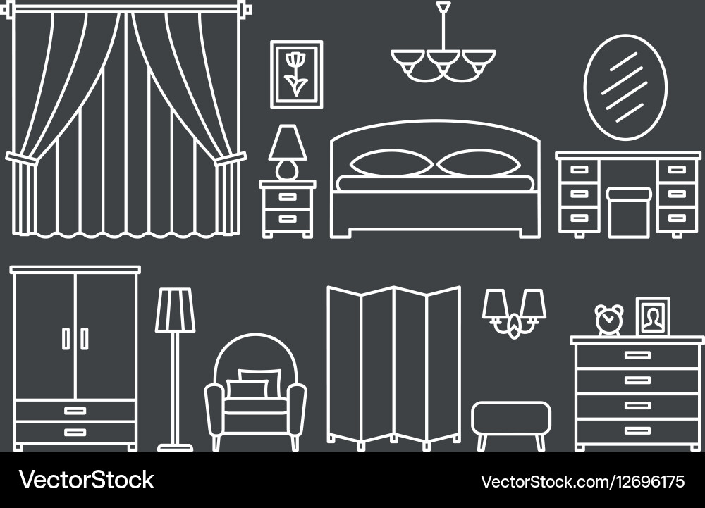 Bedroom line on black Royalty Free Vector Image